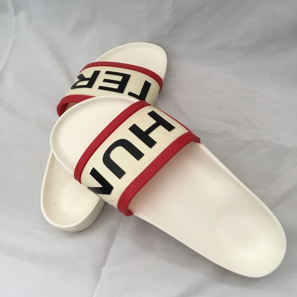 Hunter | Shoes | White And Red Hunter Slides | Poshmark